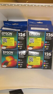 Lot of 4 Epson 126 Black T126120 & 126 Color Ink Set, Cyan, Magenta ...