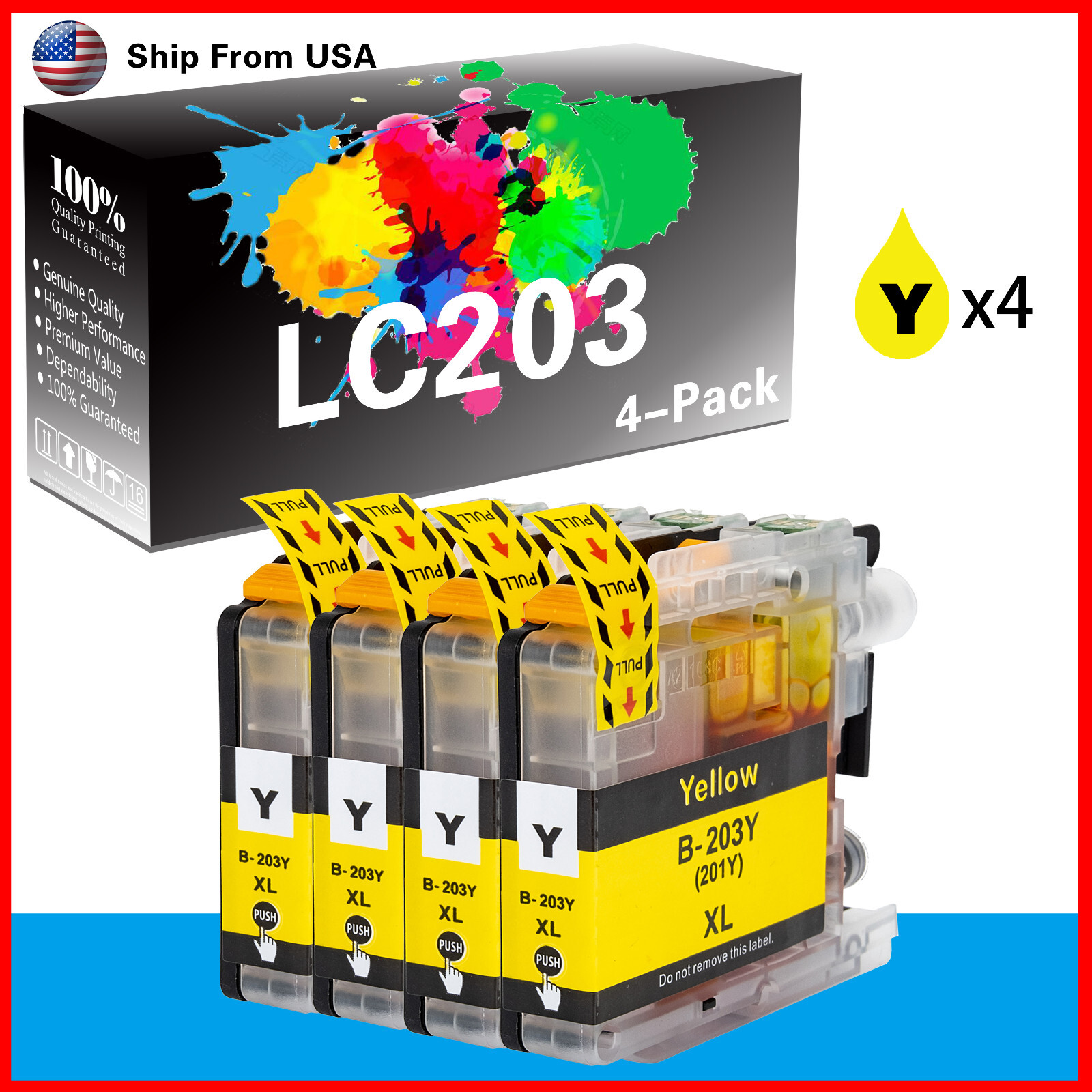 LC-203 Ink Cartridge LC203 for MFC-J5620DW MFC-J480DW Printer (4PK ...