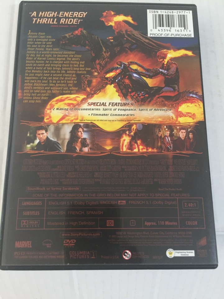 Ghost Rider DVD Widescreen Nicolas Cage Ships Free Same Day With ...