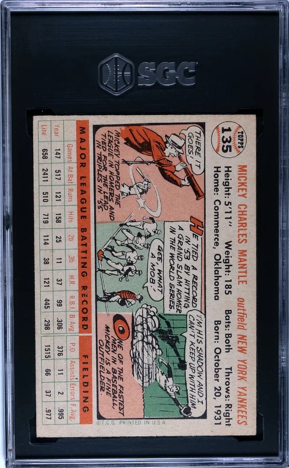 1956 Topps Mickey Mantle #135 White Back SGC 5 | eBay