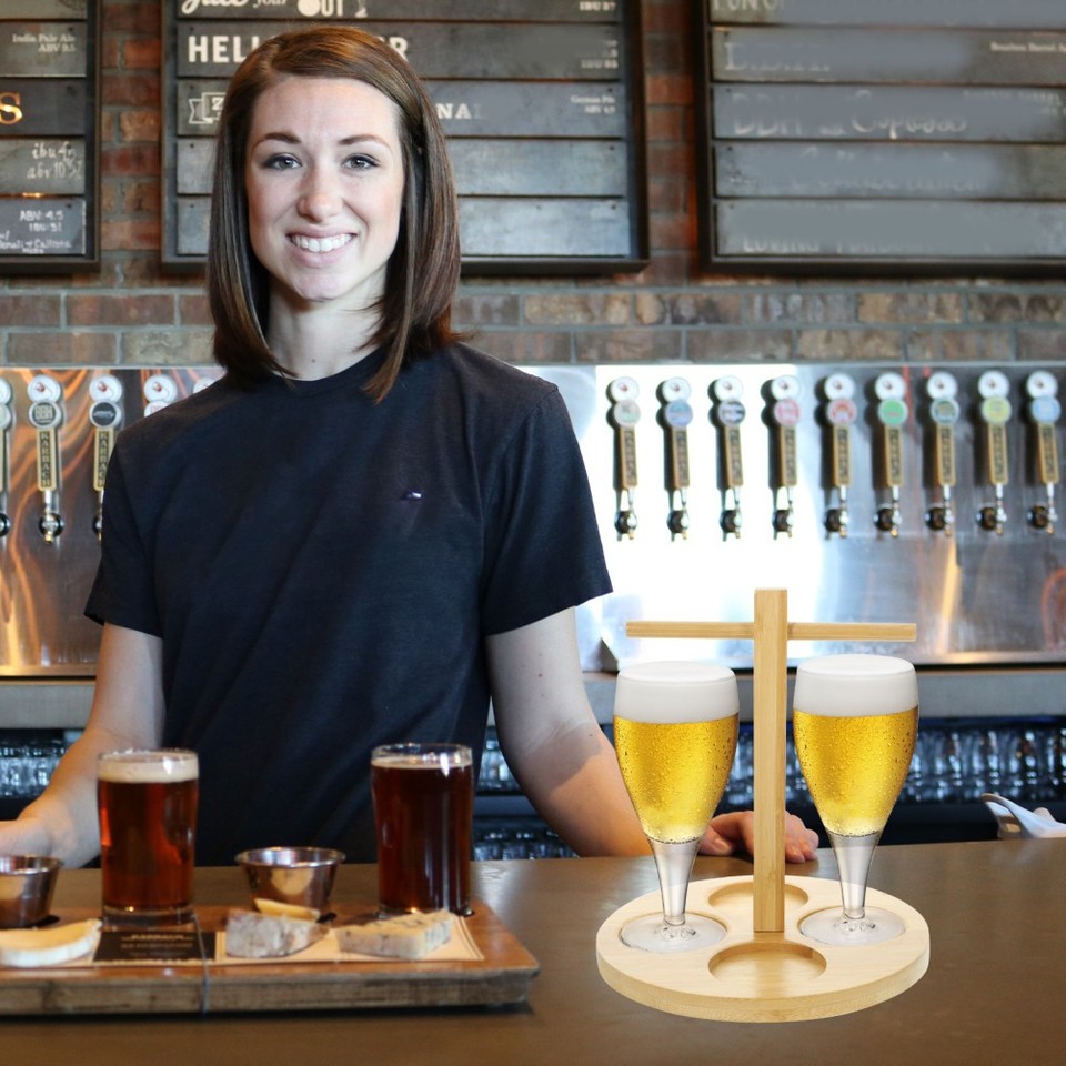 Creative Cup Holder with Handle Wooden Four-slots Cup Mat Wine Cup ...