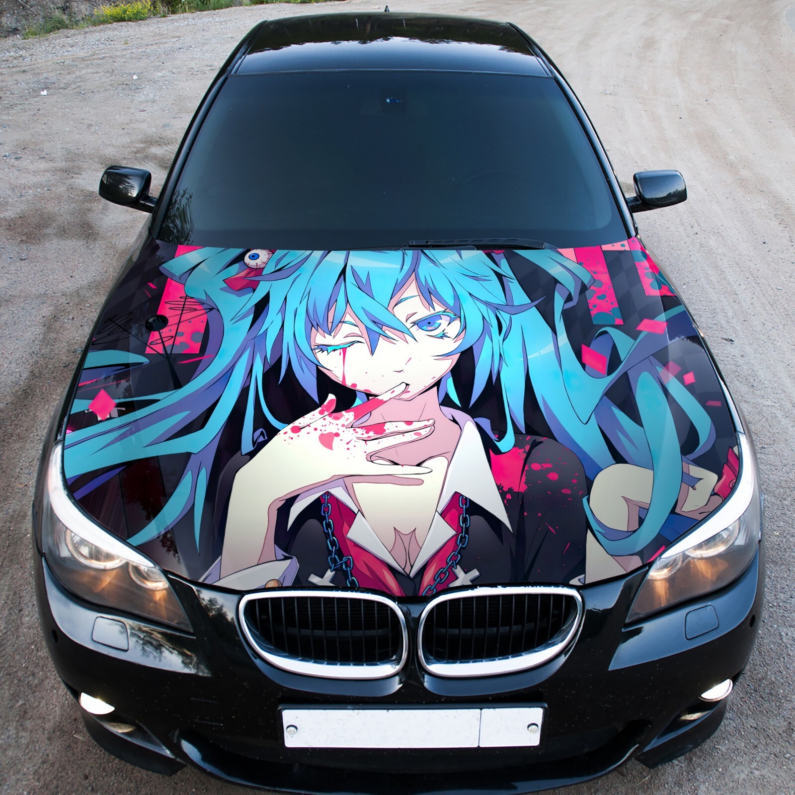 Miku Anime Girl Car Hood Wrap Decal Vinyl Sticker Full Color Graphic ...