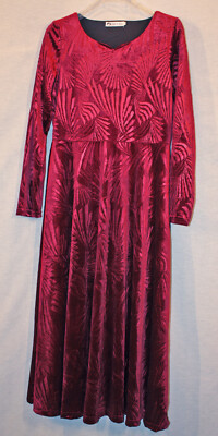 MIGEER WOMANS RED EMBOSSED VELVETEEN LONG EVENING TUNIC STYLE DRESS ...