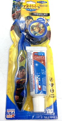 Justice League Toothbrush Toothpaste Super Man Hero Travel Kit Dental ...