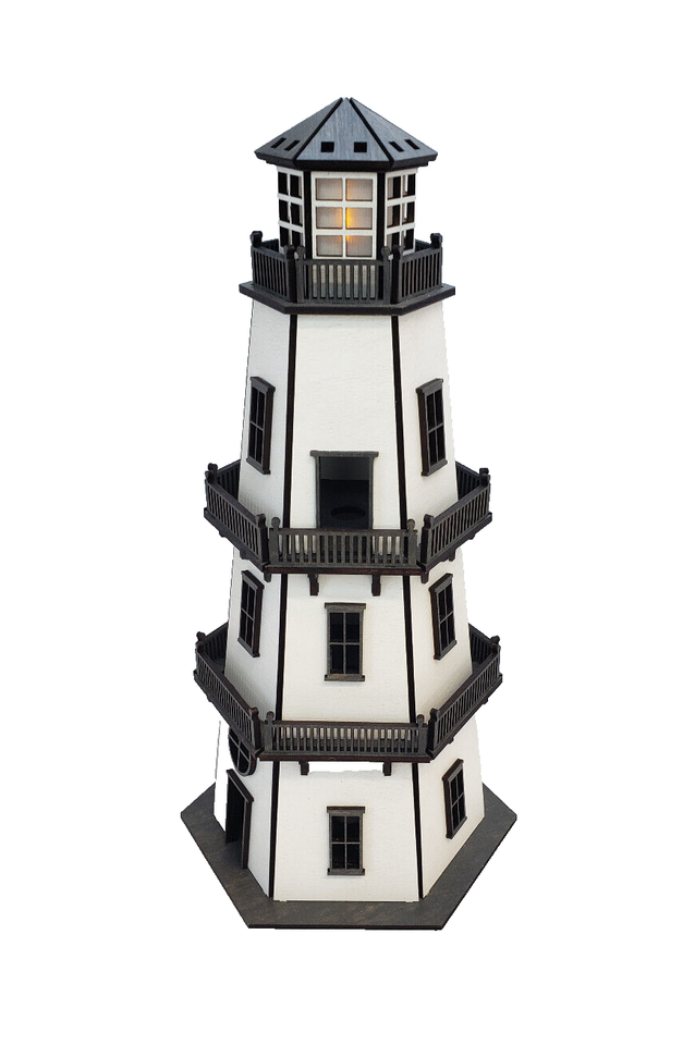 Lighthouse w/LED Beacon Light Premium Finish 11" - White w/ Carbon Gray ...