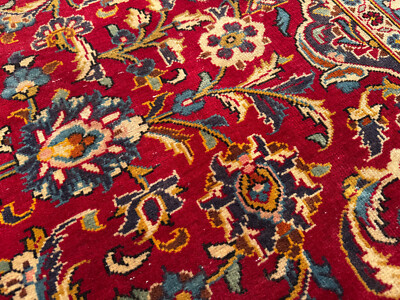 BIG RED ANTIQUE ORIENTAL RUG 10x13 COLORFUL VINTAGE handmade hand-woven ...