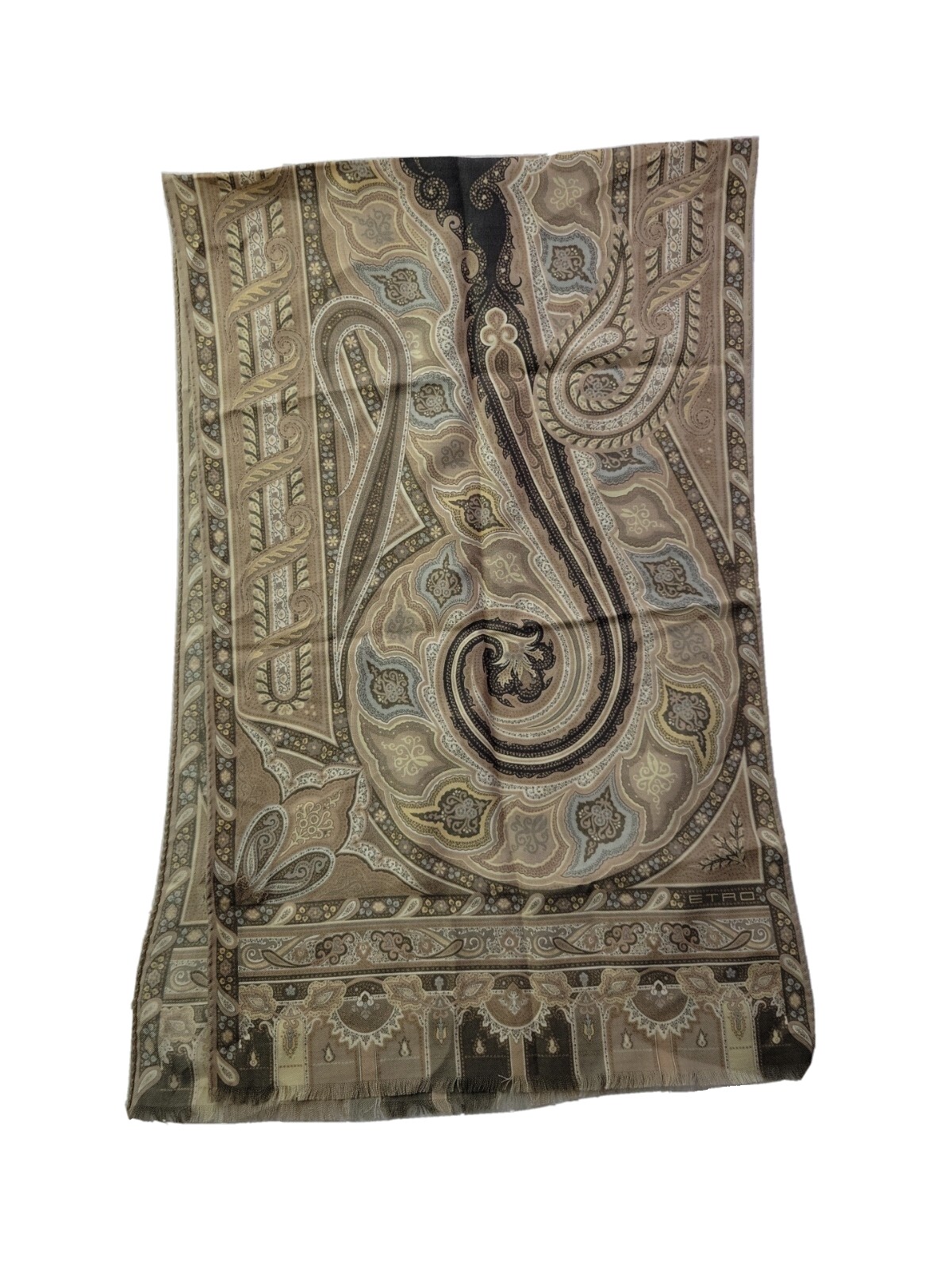 Etro Women's Beige Paisley Hand-rolled Rectangular Wool Silk Blend Neck ...