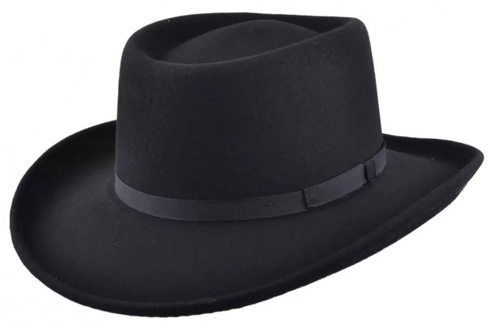 Maz Crushable Wool Felt Gambler Cowboy hat - Black,Free Fast post 1st ...