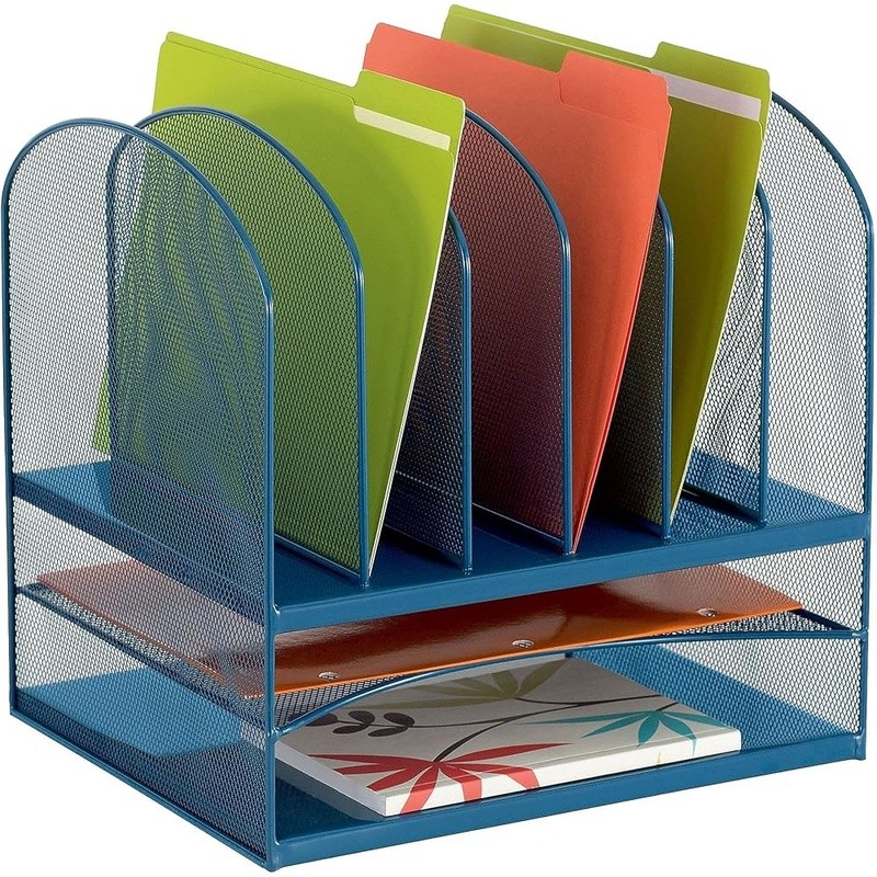 Metal Desktop Organizer 2 Tray 6 Section File Sorter Efficient Storage ...