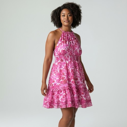 Anthropologie Somerset Mini Dress Halter Edition Pink Watercolor Floral ...