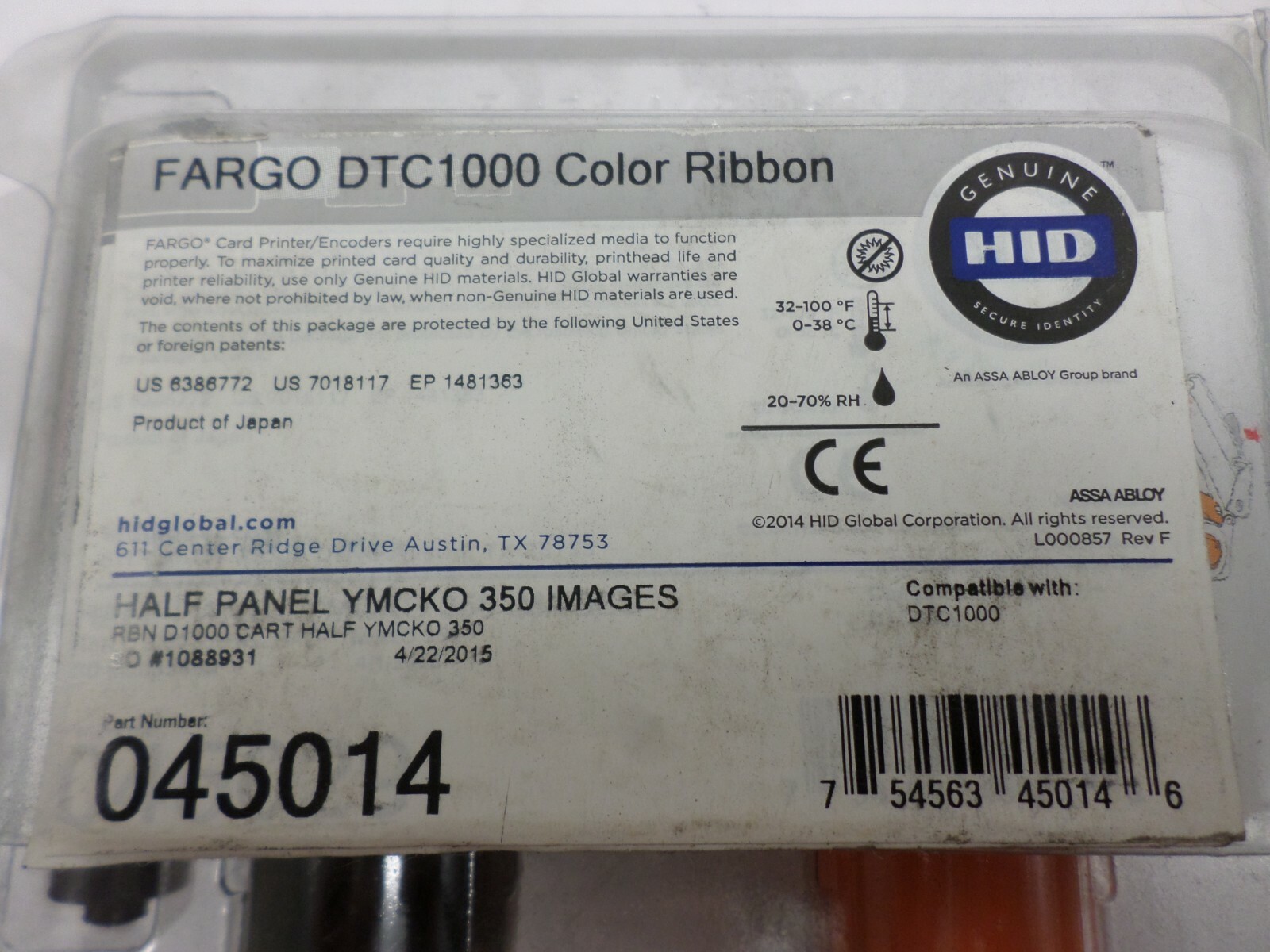 Fargo 045014 Half Panel YMCKO Color Ribbon - For DTC1000 350 Images | eBay