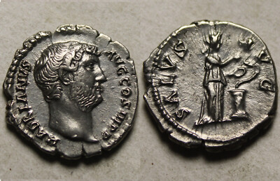 Rare genuine ancient Roman silver coin denarius Hadrian 117 Salus altar ...