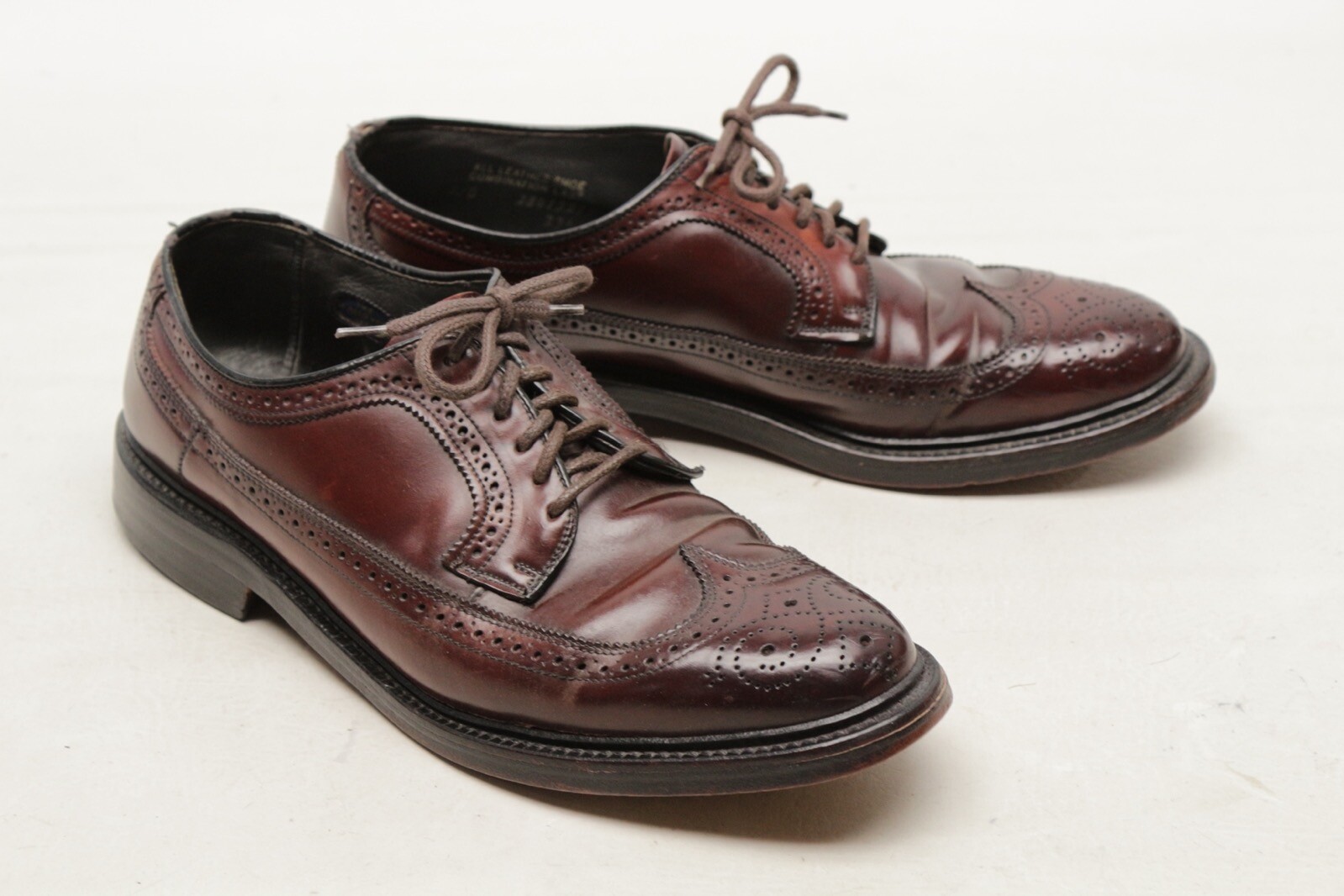 VTG Hanover Shell Cordovan Mens Wingtips 10 D/B Burgundy Longwing Shoes ...