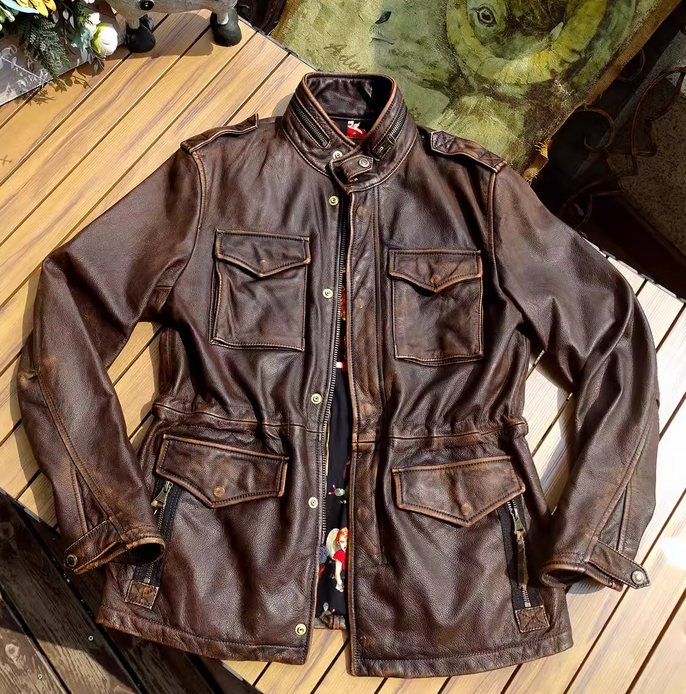 Mens Retro Chinese Style Motorcycle Real Leather Jacket Bomber New ...