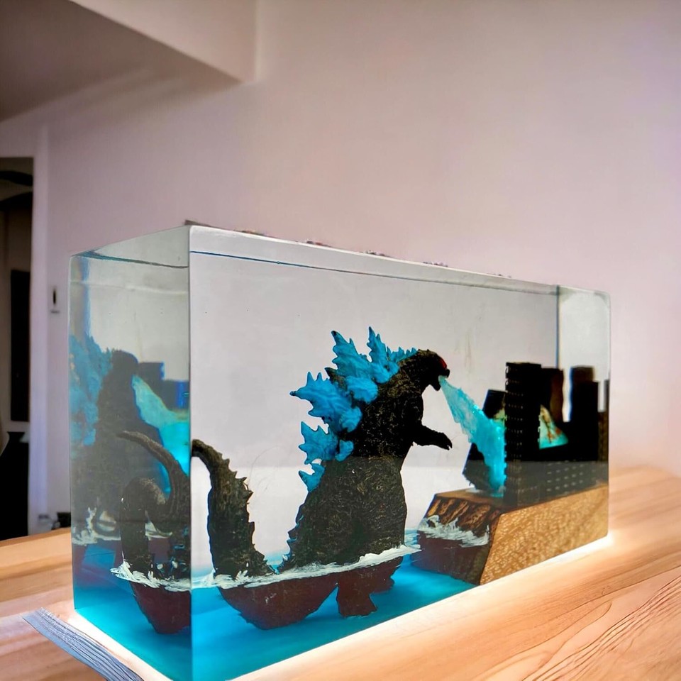 Godzilla Monster Diorama Epoxy Resin Lamp Night Light Handmade Home ...