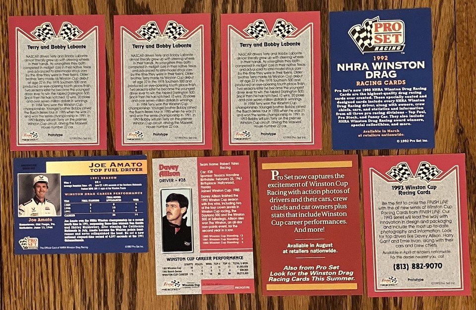 Lot of (8) Pro Set Racing Prototype Cards Allison Amato Labonte | eBay