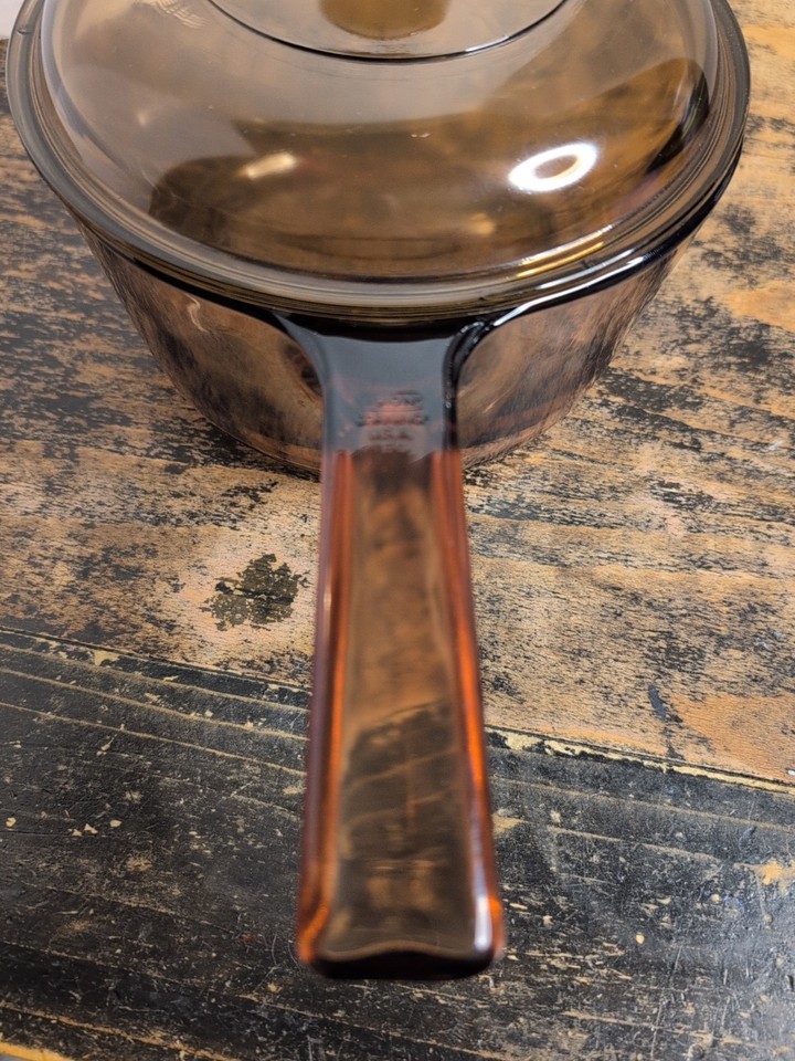 Corning (PYREX) Vision Ware 1.5L Amber Glass Pot Sauce Pan with Lid ...