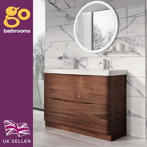 Eaton Redwood Wood Effect Bathroom Double Sink Standing Vanity Unit ...