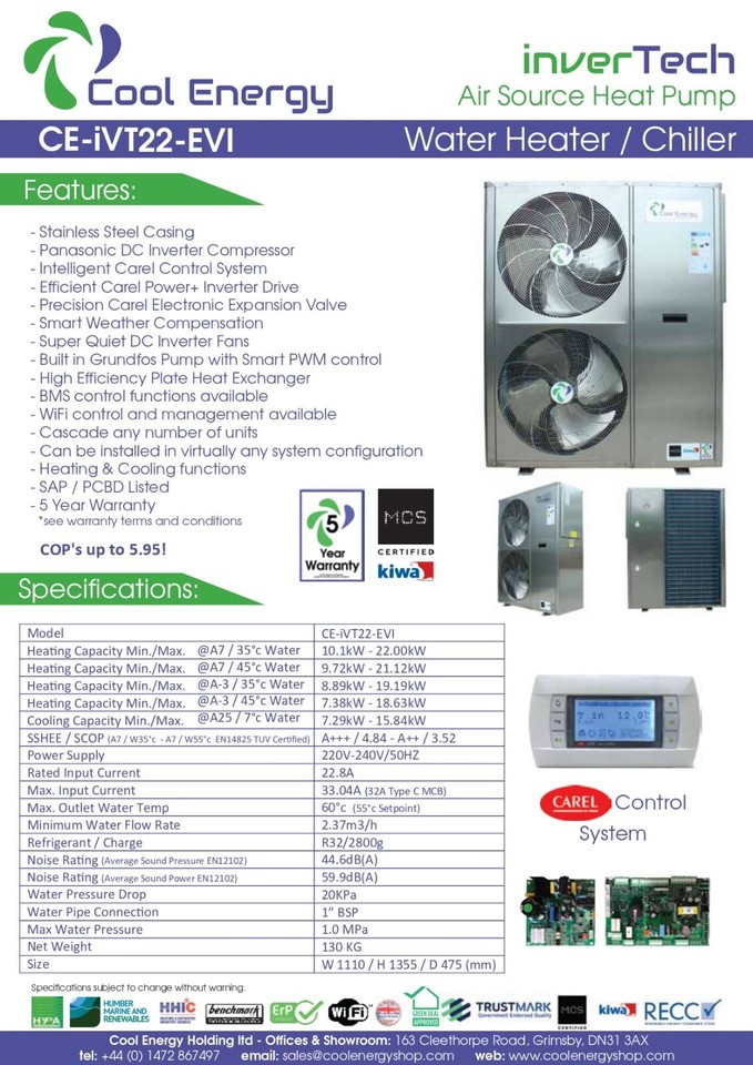 NEW 22kW Air Source Heat Pump + Install Pack Kit MCS Approved ASHP Cool ...