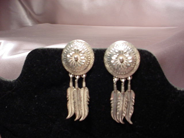 NATIVE AMERICAN HANDMADE STERLING DIAMOND FINISH EARR… - Gem