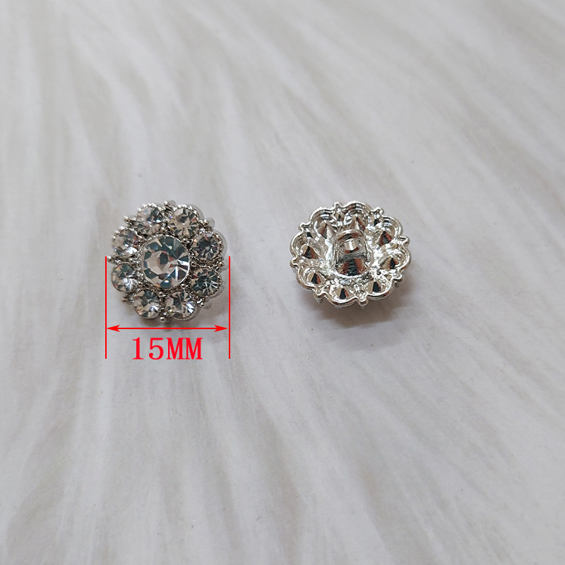 10x 15mm Metal Rhinestone Buttons DIY Alloy Button Accessory Sew On ...