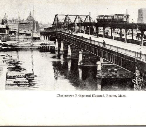 Charlestown Bridge and Elevated Train Boston MA Pre-1908 Vintage ...