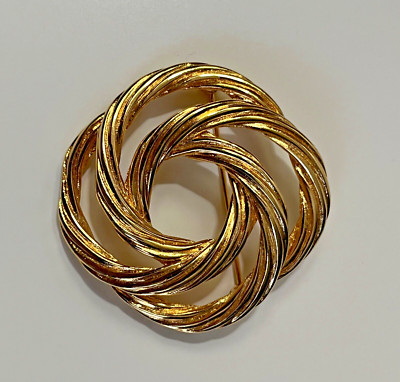 Signed Monet Gold Tone Infinity Knot 1.75" Brooch Estate Jewelry ...