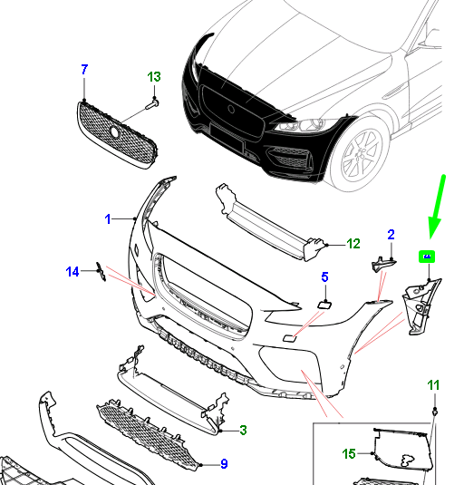 JAGUAR F-PACE X761 Front Right Air Duct/Cover Support T4A38523 GENUINE ...