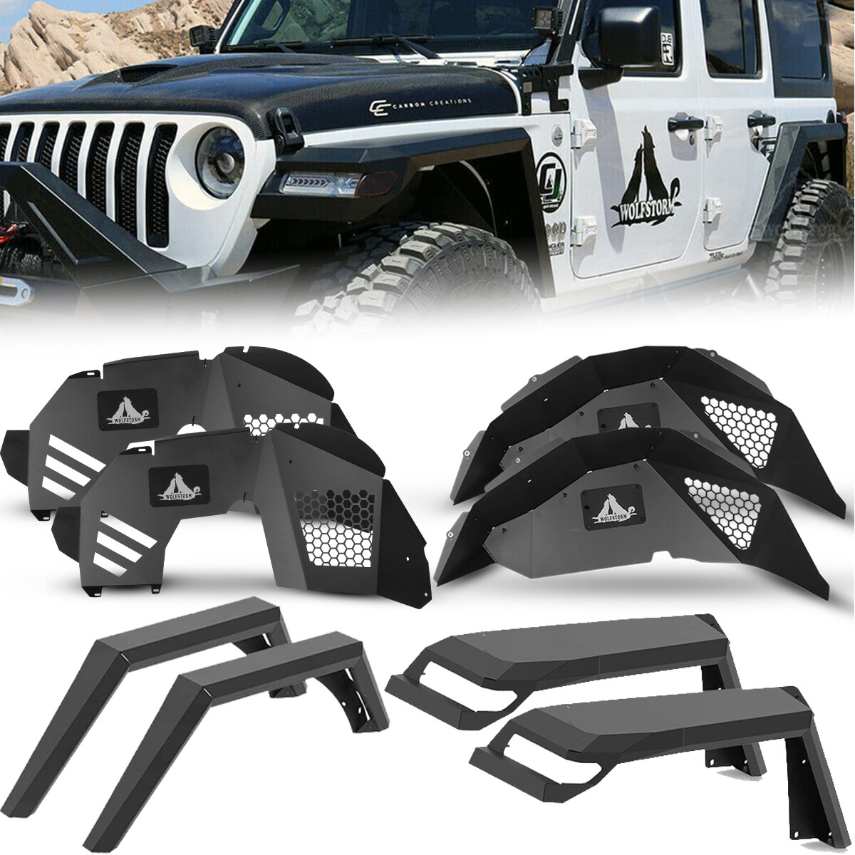 Textured Fender Flares/Inner Fender Liners For 2018-2025 Jeep Wrangler ...