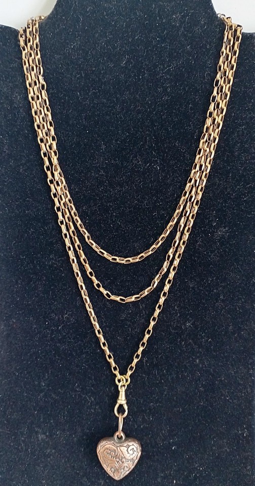 Antique Victorian Rolled Rose Gold Muff/Guard Chain & Heart Pendant ...