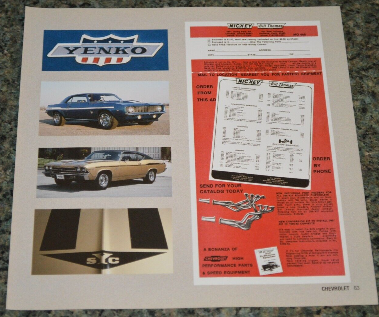 1969 CHEVY YENKO SYC CAMARO / CHEVELLE PICTURE FEATURE PRINT 67 68 69 ...