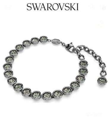 New 100% SWAROVSKI Imber Tennis Bracelet Round cut, Black, Ruthenium ...