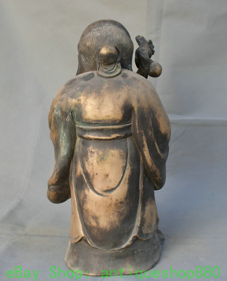 14.5'' Old Chinese Bronze Feng Shui God of Longevity Peach Luck Statue ...