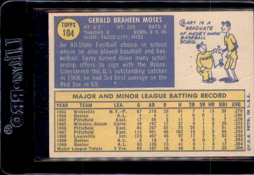 Gerry Moses Boston Red Sox 1970 Topps #104 Signed Baseball Card ...