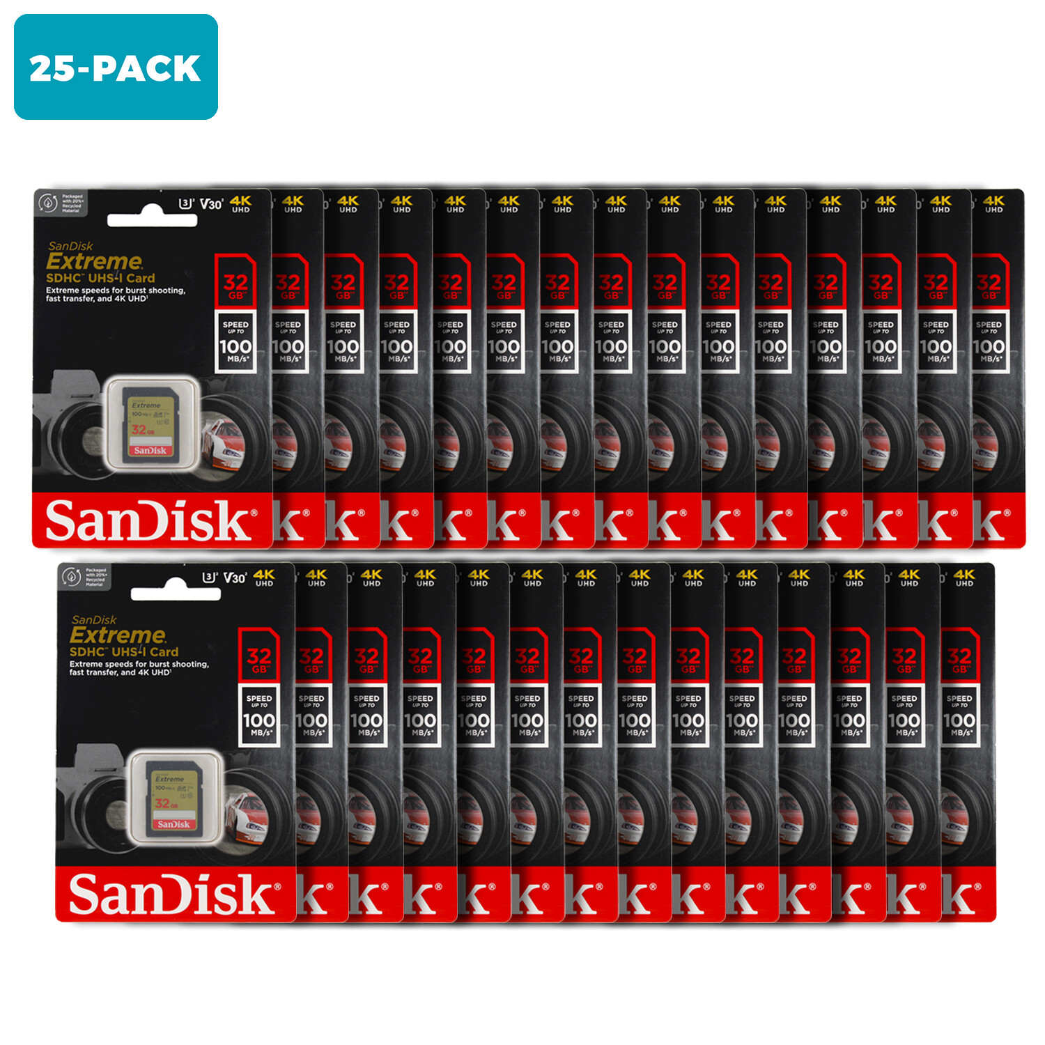 SanDisk 32GB Extreme C10 V30 UHS-I U3 SD 100MBs SDHC Memory card Pack ...