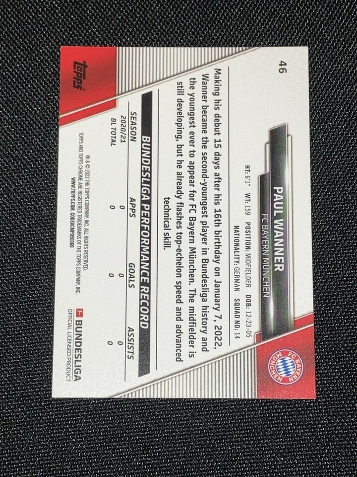 Topps Chrome 2021-22 No. 46 Paul Wanner Hand Signed Autograph Rookie ...