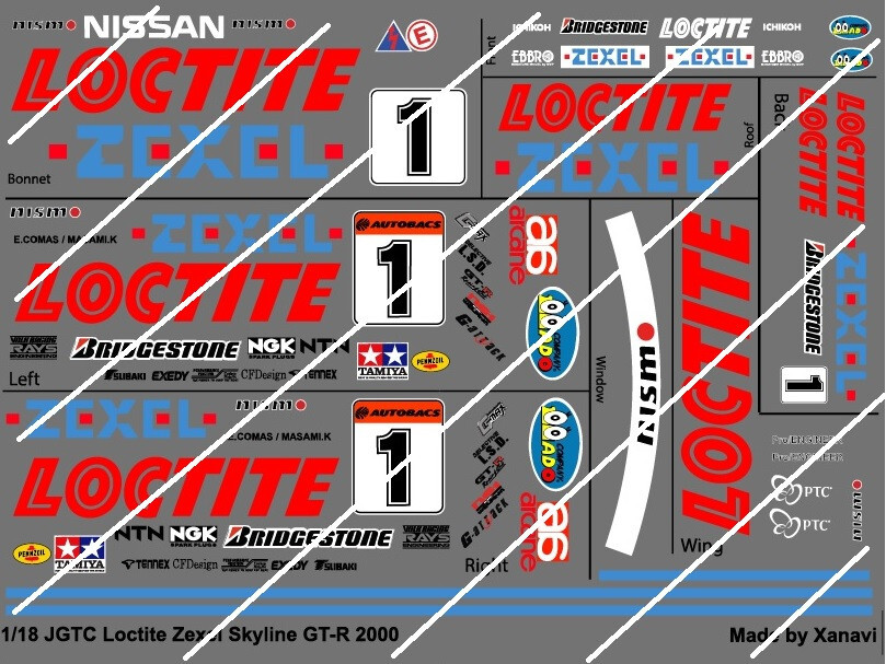 1:18 Water decals NISSAN SKYLINE GT-R JGTC Loctite Zexel 2000 | eBay