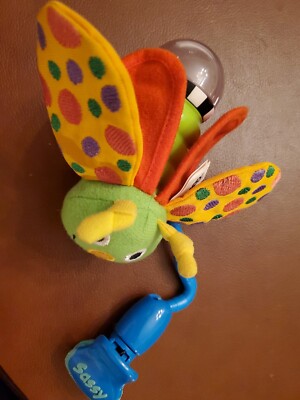 SASSY CLIP ON PLASTIC & PLUSH STUFFED BUG CRINKLE WINGS RATTLE BABY TOY ...