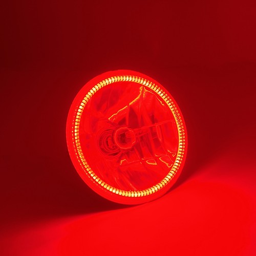 7" Red SMD LED Halo Angel Eye Crystal Clear H4 Headlight & 6500k LED ...