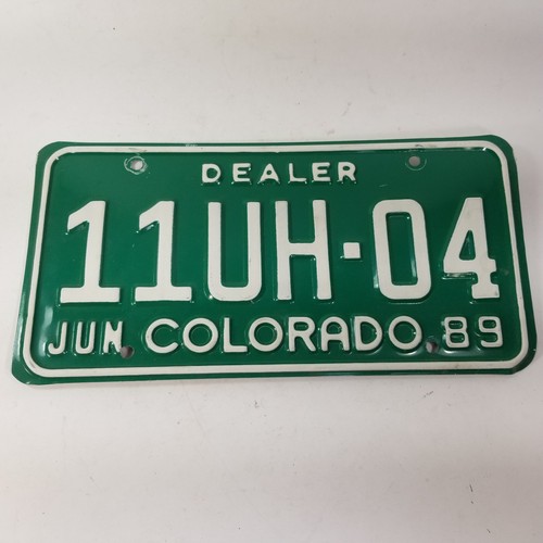 Colorado Dealer License Plate 1989 11UH-04 80s Green on White vtg | eBay