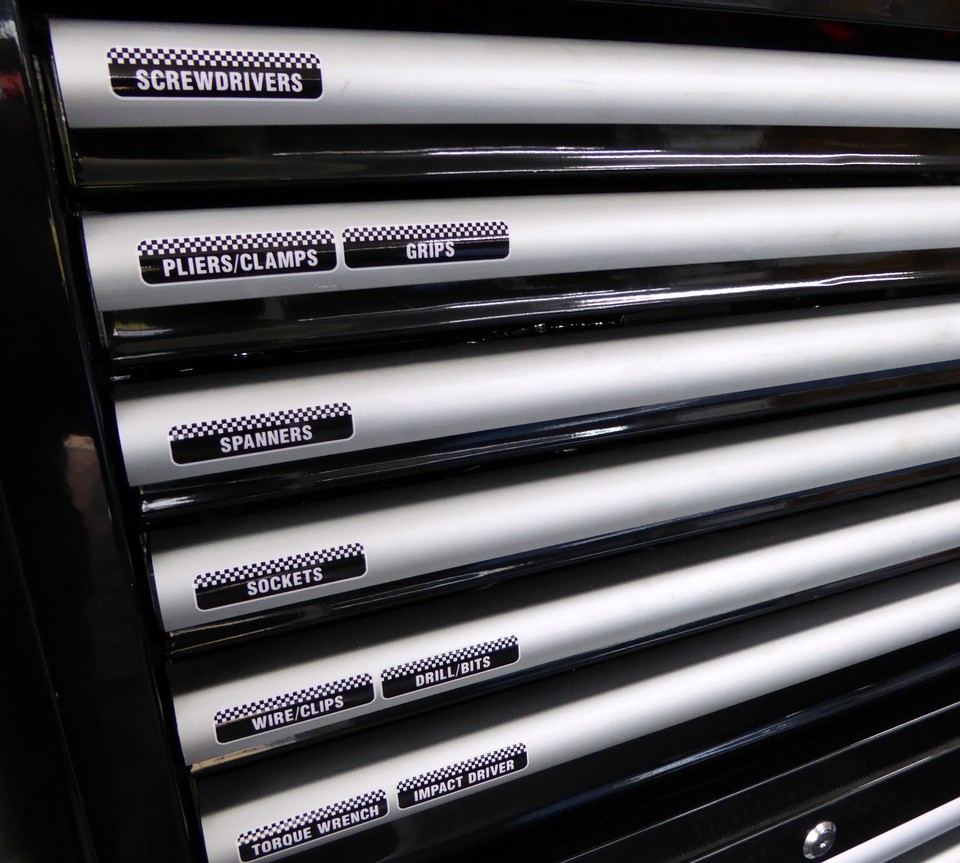 TOOLBOX TOOL CHEST Drawer LABEL stickers decals Identify your workshop ...