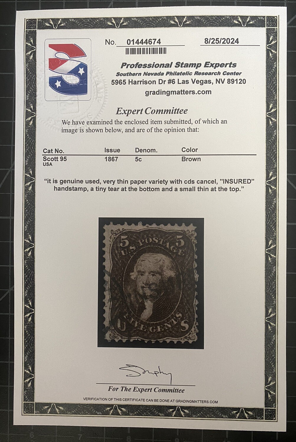 US Stamps - SC# 95 - Used - PSE Certificate - Rare Insured Cancel - SCV ...