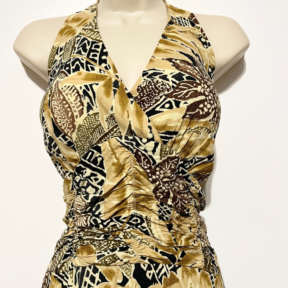 Studio 1940 Halter Midi Dress 12 Island Resort Vacation Cruise Neutral ...