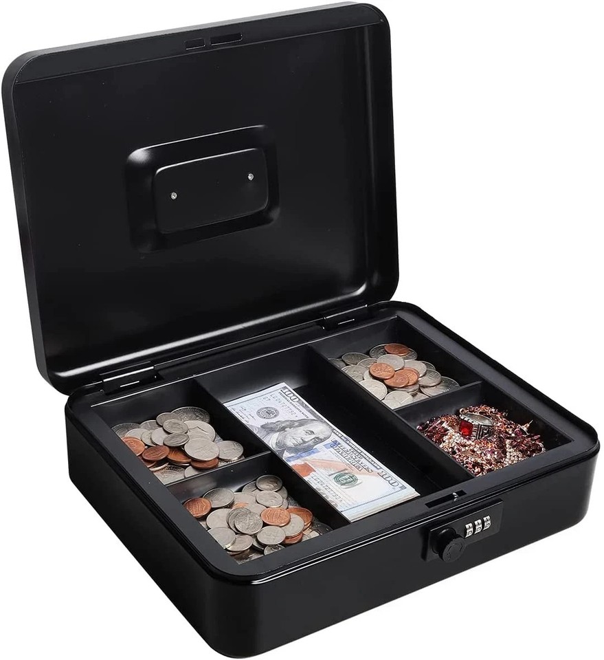 Cash Box with Money Tray and Combination Lock, Large Money Box 11 4/5 ...