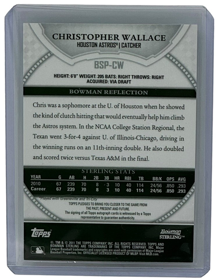 Christopher Wallace 2011 Bowman Sterling Autograph Houston Astros Auto ...