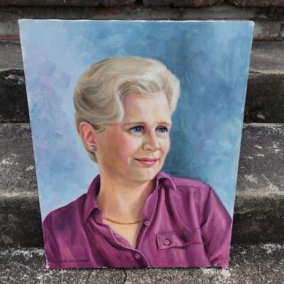 Barbara Van Gelderen Folk Art Painting Woman Wearing Gold | eBay