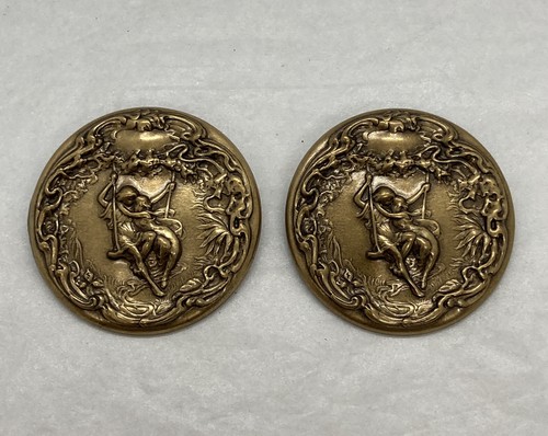 2 Vintage Push Pin Curtain Brass Tie Backs Art Nouveau 1-5/8” Diameter ...