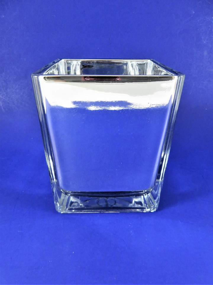 Silver Reflective Glass Cube Vase Sommerso Style 4.75 In High X 3.75 In ...