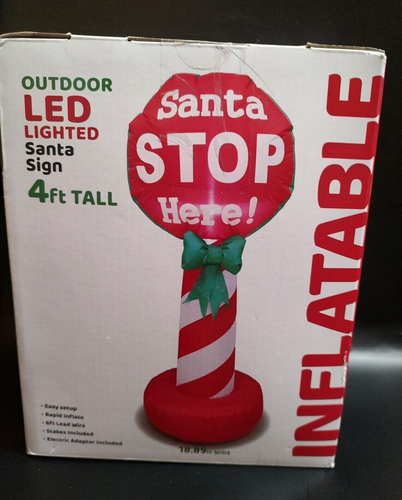 Christmas Rapid Inflatable Santa Stop Here Sign 4 FT Tall with Stakes ...