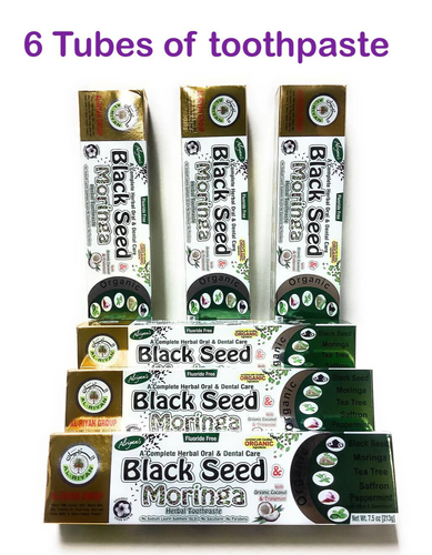 6 Tube ORGANIC BLACK SEED & MORINGA Herbal Toothpaste By AL-RIYAN , 7.5 ...